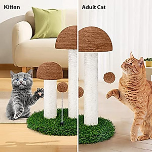 Odoland Cat Scratching Post Mushroom Natural Durable Sisal Board Scratcher for Kitty’s Health and Good Behavior, Furniture Scratch Deterrent Accessories for Cats Brown