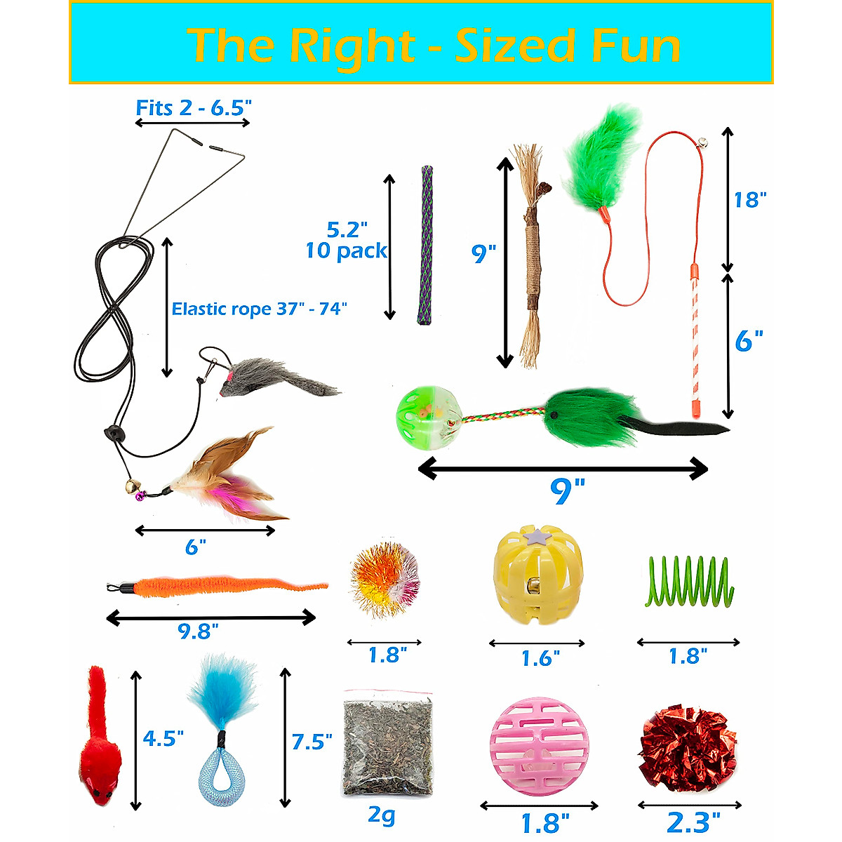 Fashion's Talk Cat Toys 50 Pcs for Indoor Cats,Interactive Door Hanging Mice Feather Toy Cat Spring Toy Cat Wand Catnip Crinkle Balls Silvervine Sticks Balls Kitten Toys Bulk