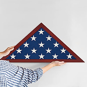 Americanflat Small Flag Case Frame - Mahogany Style Wrapped MDF Wood - Use as Small 3x5 Folded Flag Display Case - Memorial Flag Display Case for Table or Wall Display with Hanging Hardware Included