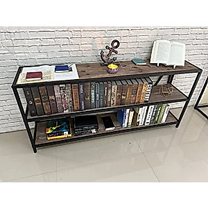Industrial Bookshelf 3 Shelf Bookcase,Rustic Farmhouse Book Shelves,Solid Wood Three Tier Open Bookcase ,Industrial Wood and Black Metal Bookshelves, Industrial Bookshelf for Living Room Home Office