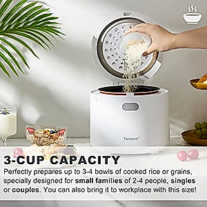 Tenavo Small Rice Cooker 3 Cups Uncooked,1.6L Rice Cooker Small, Portable Rice Cooker Small for 2-4 People, Mini Rice Cooker, Multi-cooker for Brown Rice, White Rice, Quinoa, Steel Cut Oats, and Grains, Touch Control, 400W, White