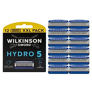 WILKINSON SWORD - Hydro 5 Skin Protection For Men | Hydrating Gel and Precision Trimmer | Pack of 12 Razor Blade Refills