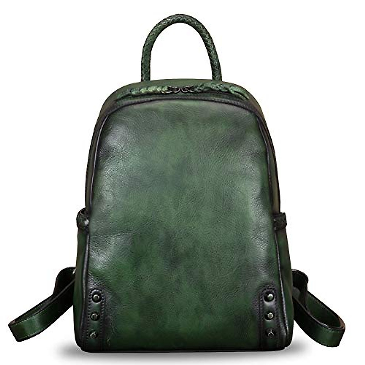 Genuine Leather Backpack for Women Vintage Handmade Casual Knapsack Satchel Cute Bagpacks Daypack Purse (DarkGreen)