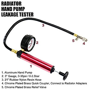 JIFETOR Radiator Pressure Leakage Tester Tool Kit, 14PCS Automotive Cooling System Water Tank Leak Test Detector Set with Aluminum Hand Pump and Adapters