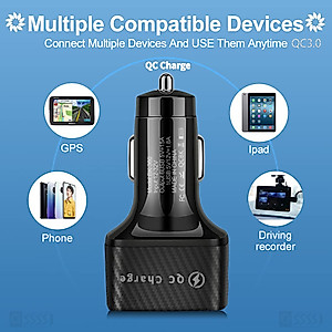 Car Charger Adapter - QC 3.0 and 5 Other Ports, 6 USB Multi-Port, Fast Charger, Car Charger Adapter Compatible with iPhone, Android, Tablet and Other USB Device