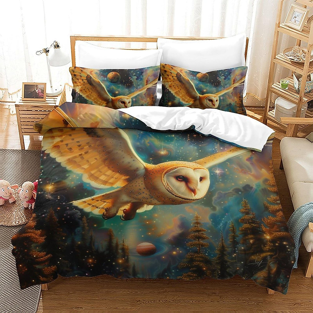 SorEci Mystery Owl Duvet Cover Bedding Set for Unisex 3D Digital Fantasy World Printed Comforter Cover Soft 3Pcs Ultra Soft Quilt Cover with 2 Pillow Shams Zipper Closure Queen（228x228cm）, Style-4