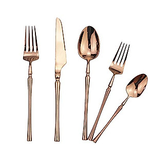 Gugrida Copper Silverware Set, 5-Piece 18/10 Stainless Steel Flatware Cutlery Set for 1,Mirror Finish, Ideal for Wedding Festival Party Home Kitchen, Dishwasher Safe