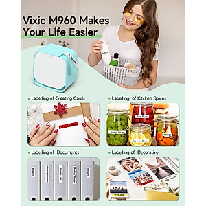 Vixic Bluetooth Label Maker Machine with Tape, 2024 Upgrade Version M960 Mini Small Label Printer, Wireless Labeler Makers with Multiple Templates sticker for Organizing Office Home, Green