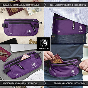 VENTURE 4TH RFID Money Belt for Girls - Hidden Passport Holder (Purple)