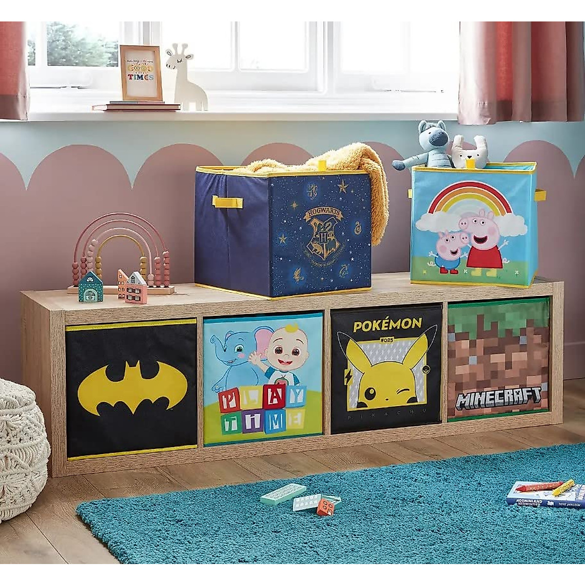 HOX Kids Pokemon Collapsible Storage Boxes with Handles | Durability & high-quality Fabric Foldable Storage Cubes | Compatible Ikea Kallax Furniture | Perfect For Organising Kids Room & Playroom