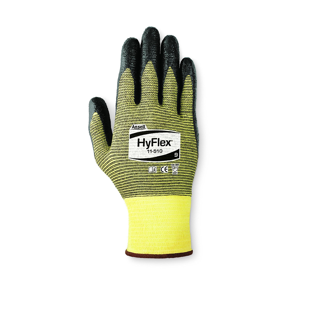 Ansell 1151010 HyFlex 11-510 Foam Nitrile Palm Coated Yellow Kevlar Blended Protective Gloves, 10.5" Length, 5" Width, 0.5" Height, Size 10, Black (Pack of 12)