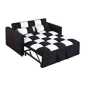 3 in 1 Loveseat Sleeper Sofa- Convertible Sofa Bed,Pull Out Couch with Adjustable Backrest,Multi-Functiona Lounge Chair with Teddy Fabric for Living Room,Small Space (Black White)