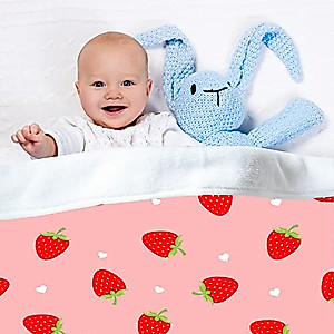 Meet Gentle Pink Strawberry Flannel Fleece Throw Blanket, Super Soft Fluffy Throw Blanket for Gifts Couch Sofa All Seasons XS 40"x30" for Pets