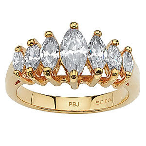 PalmBeach Platinum-Plated Sterling Silver or 18K Gold-Plated Marquise Cut Cubic Zirconia Graduated Anniversary Ring Size 8