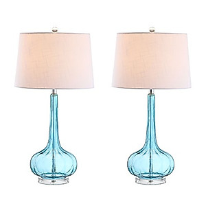 JONATHAN Y JYL1079B-SET2 Set of 2 Table Lamps Bette 28.5" Glass Teardrop LED Table Lamp Contemporary Bedside Desk Nightstand Lamp for Bedroom Living Room Office College Bookcase, Aqua