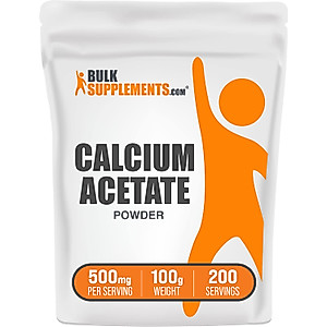 BulkSupplements.com Calcium Acetate Powder - Calcium Supplement, Calcium Acetate Supplement - Food Grade & Gluten Free, 500mg (125mg Calcium) per Serving, 100g (3.5 oz) (Pack of 1)