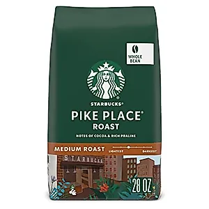 Starbucks Medium Roast Whole Bean Coffee — Pike Place — 100% Arabica — 1 bag (28 oz)