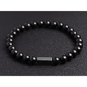 YJJelt Black Onyx Bead Bracelet 6mm Black Beaded Stone Bracelet for Men Women