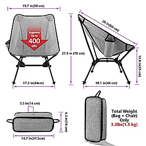 Banzk Camping Chairs for Adults 2023 Outdoor Ultralight Folding Compact Chairs Portable Backpacking Lawn Chair for Beach Outside Picnic Travel Fishing Hiking 400lb (Grey)