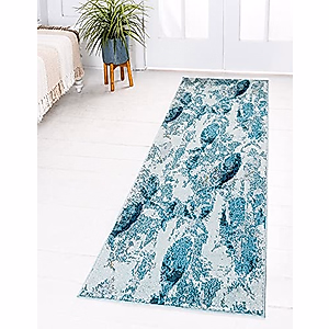 Unique Loom Positano Collection Coastal Modern Fish Light Blue Runner Rug (2' x 7')