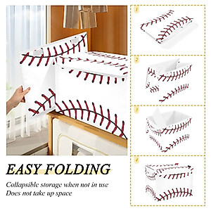 RunningBear Softball Baseball Lace Large Storage Bins with Lid Collapsible Storage Bin Box Shelves Cube Storage Decorative Storage Boxes for Living Room Office