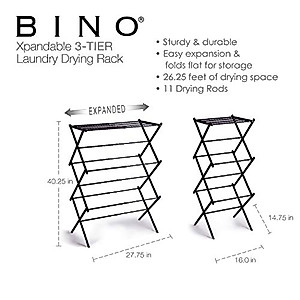 BINO 3-Tier Collapsible Drying Racks | Black | Laundry Foldable Rack | Air Drying & Hanging | Foldable Portable Indoor & Outdoor | Space Saving Clothes Dryer Stand