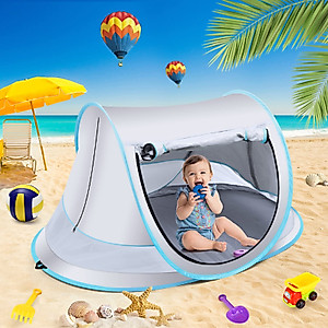 Baby Beach Tent,Large Pop Up Beach Tent Sun Shade for Beach,Portable Baby Travel Tent with Mosquito Net,Indoor Baby Play Tent,UPF 50+ UV Protection Sun Shelters1