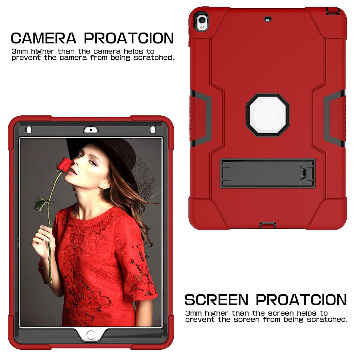 Jaorty Case for iPad Air 3 10.5" 2019,for iPad Pro 10.5 inch 2017 Case,3 in 1 Hybrid [Soft&Hard] Heavy Duty Rugged Stand Shockproof Anti-Slip Anti-Scratch Full-Body Protective Case,Red/Black