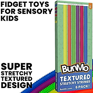 BUNMO Stretchy Sensory Toys Super Bundle - 6 Original Stretchy Strings & 6 Textured Fidget Toys (12 Strings)