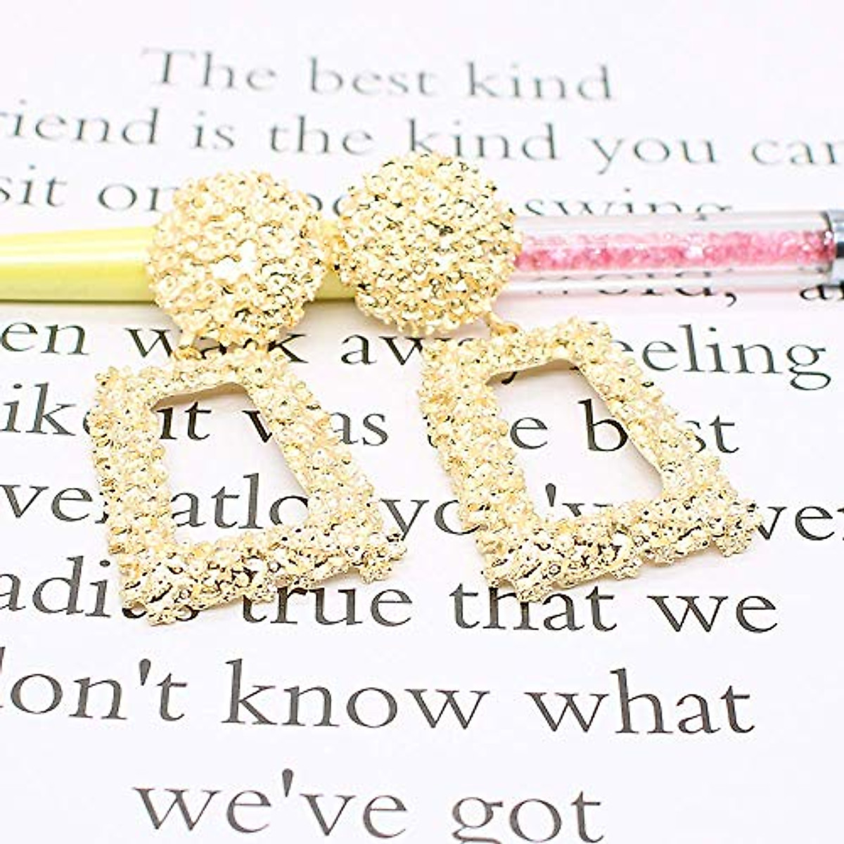 Hollow Geometric Large Square Dangle Earrings Metal Statement Drop Earrings Punk Bohemian Raised Textured Design Big Hoop Earrings for Women Fashion Jewelry