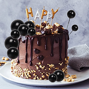 30 PCS Balls Cake Topper DIY Cake Insert Toppers Ball Cake Picks Cupcake Topper for Birthday Party Baby Shower Wedding Cake Decoration（Black）