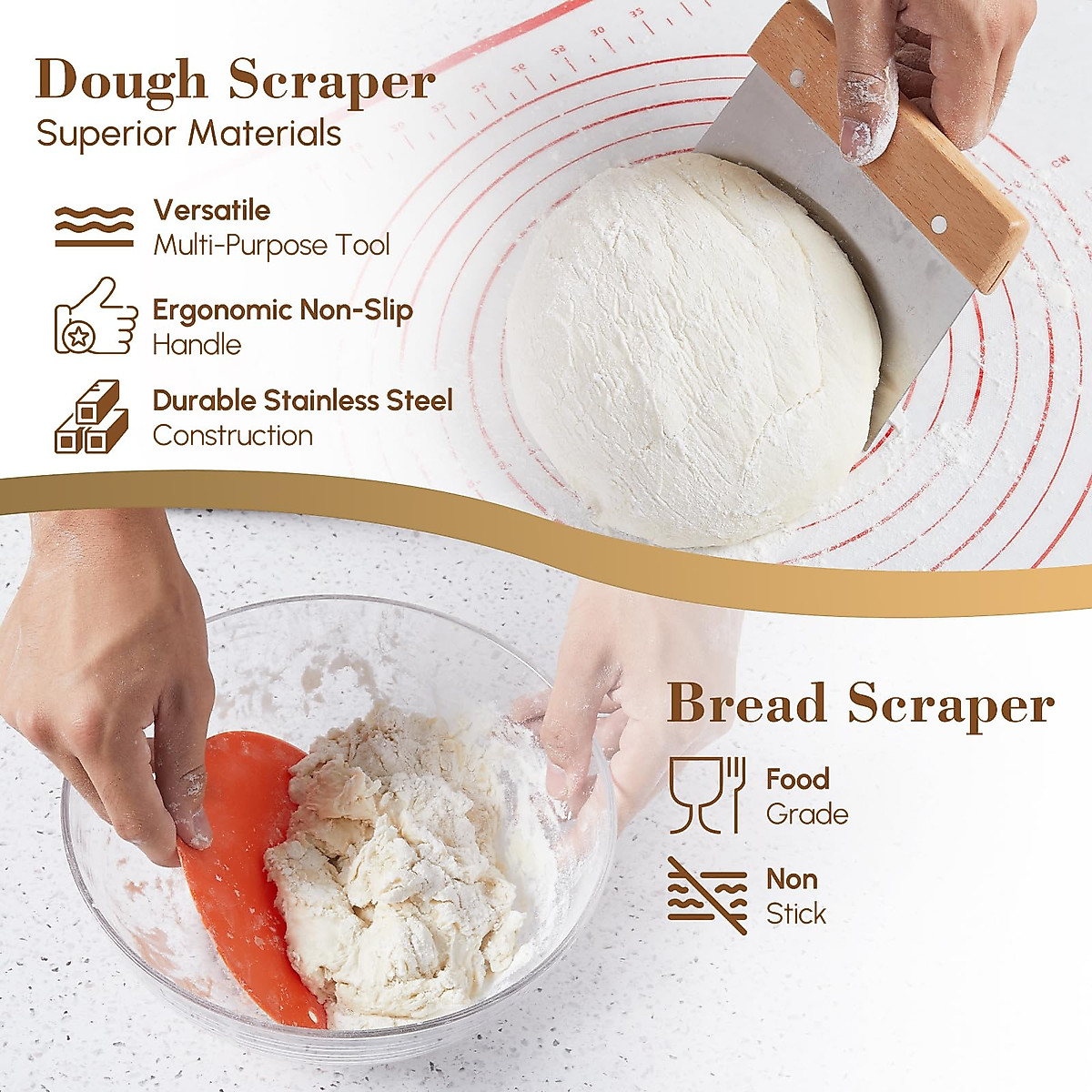 17 Pieces Banneton Bread Proofing Basket Set - 9 inch Round and 10 inch Oval Sourdough Bread Proofing Baskets - A Complete Bread Making Kit, Danish Whisk, Bowl Scraper, Dough Scraper, & Bread Lame