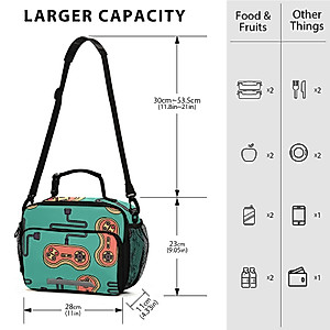 KOCOART Joystick Gamepad Lunch Bag for Women Men Retro Insulated Cooler Tote Bag with Adjustable Shoulder Strap Large Capacity Reusable Leakproof Picnic Lunch Box Outdoor for Adult Office