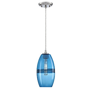Westinghouse 6118700 Soren Contemporary One-Light Indoor Mini Pendant Light, Brushed Nickel Finish, Sapphire Glass, Blue