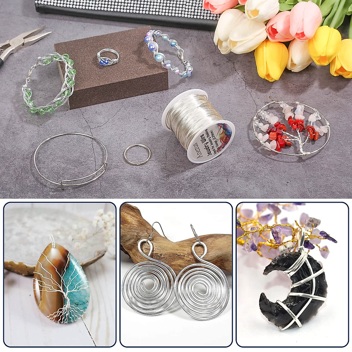 16 Gauge Jewelry Wire, Anezus Silver Craft Wire Tarnish Resistant Copper Wire for Jewelry Making, Wire Wrapping and Crafting