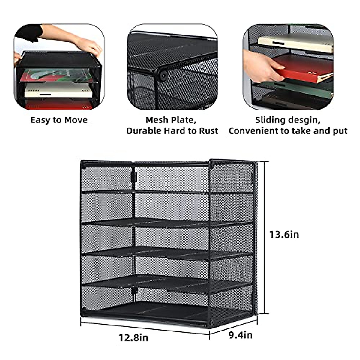 Veesun Paper Letter Tray Organizer, Mesh Desk File Organizer with 6 Tier Shelf Sorter, Black Desktop Organizer