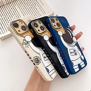 BeeTag Soft Silicone Case for iPhone 13 6.1 Inch with Wrist Lanyard Strap,Space Astronaut Design TPU Cartoon Graphics Bumper Shockproof Anti-Slip Protective Cover (LSJ),LANSJ