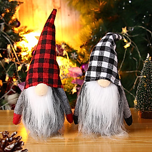 BSSN 2PCS Christmas Gnome Plush Decorations, Buffalo Check Handmade Scandinavian Tomte - Christmas Home Tabletop Elf Gnomes Decor Ornaments