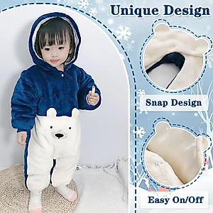Fairy Baby Newborn Baby Cartoon Bear Snowsuit Warm Fleece Hooded Romper Jumpsuit Onesie(0-3M,Blue Bear)