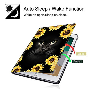 Case for All-New Fire HD 10 Tablet (7th/9th Generation,2017/2019 Release),with Adjustable Stand & Auto Wake/Sleep Feature Smart Protect Cover for Fire HD 10.1 inch - Sunflower and Black Cat