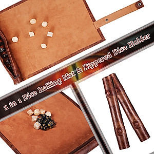 Dice Tray Dice Mat Folding Rolling Mat Dice Scroll Leather Dice Holder Bag Storage Box Compatible with DND RPG Table Game Dice (Brown,1 Piece)