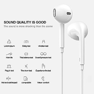 Apple Earbuds/Wired Earphones/iPhone Headphones with Lightning Connector[Apple MFi Certified] Built-in Microphone &Volume Control,Phone Calls,Compatible with iPhone 14/13/12/11, Support All iOS Syste
