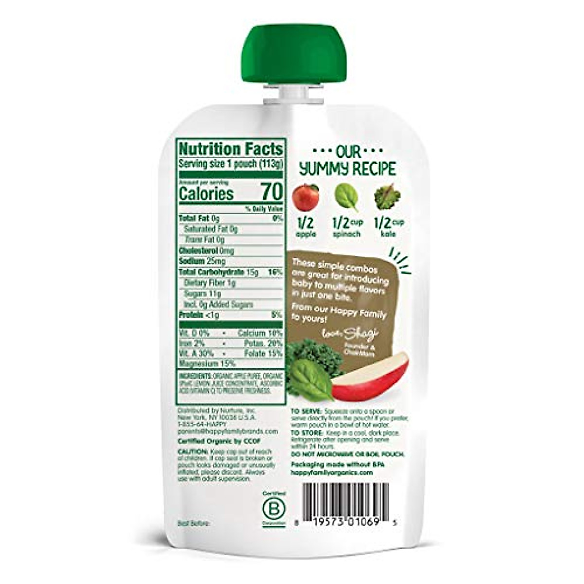 Happy Baby, Organic Stage 2 Food Simple Combos Apples 4oz , Spinach Apple Kale, 64 Ounce (Pack of 2)