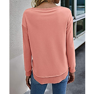 Mansy Womens Cross Letter Printed Crewneck Sweatshirts Casual Funny Graphic Side Split Pullover Shirts Tops (Pink, XX-Large)