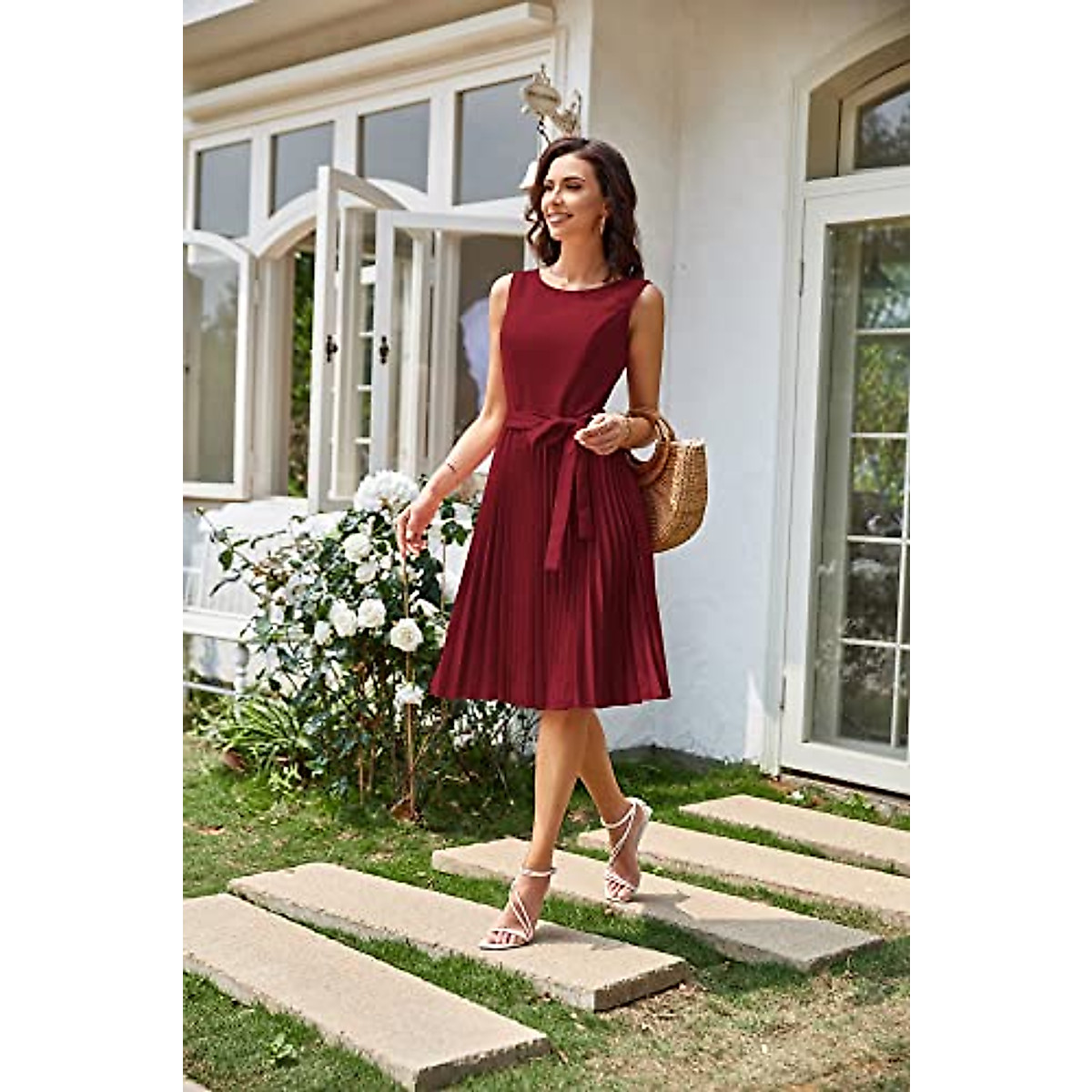GRACE KARIN Formal Dresses for Wedding Guest Pleated A-line Cocktail Dresses Wine Red XL