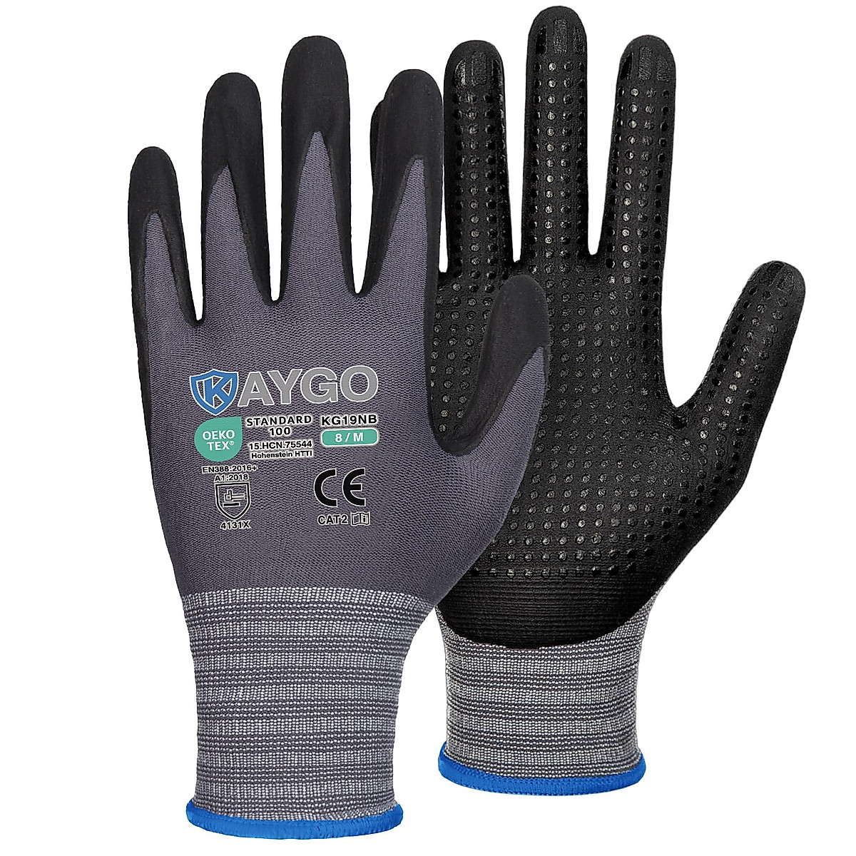 KAYGO Work Gloves MicroFoam Nitrile Coated KG19NB, Seamless Knit Nylon Safety Work Gloves with Micro Dots on palm, Ideal for General Purpose,Automotive,Home Improvement,Painting (3, Medium)