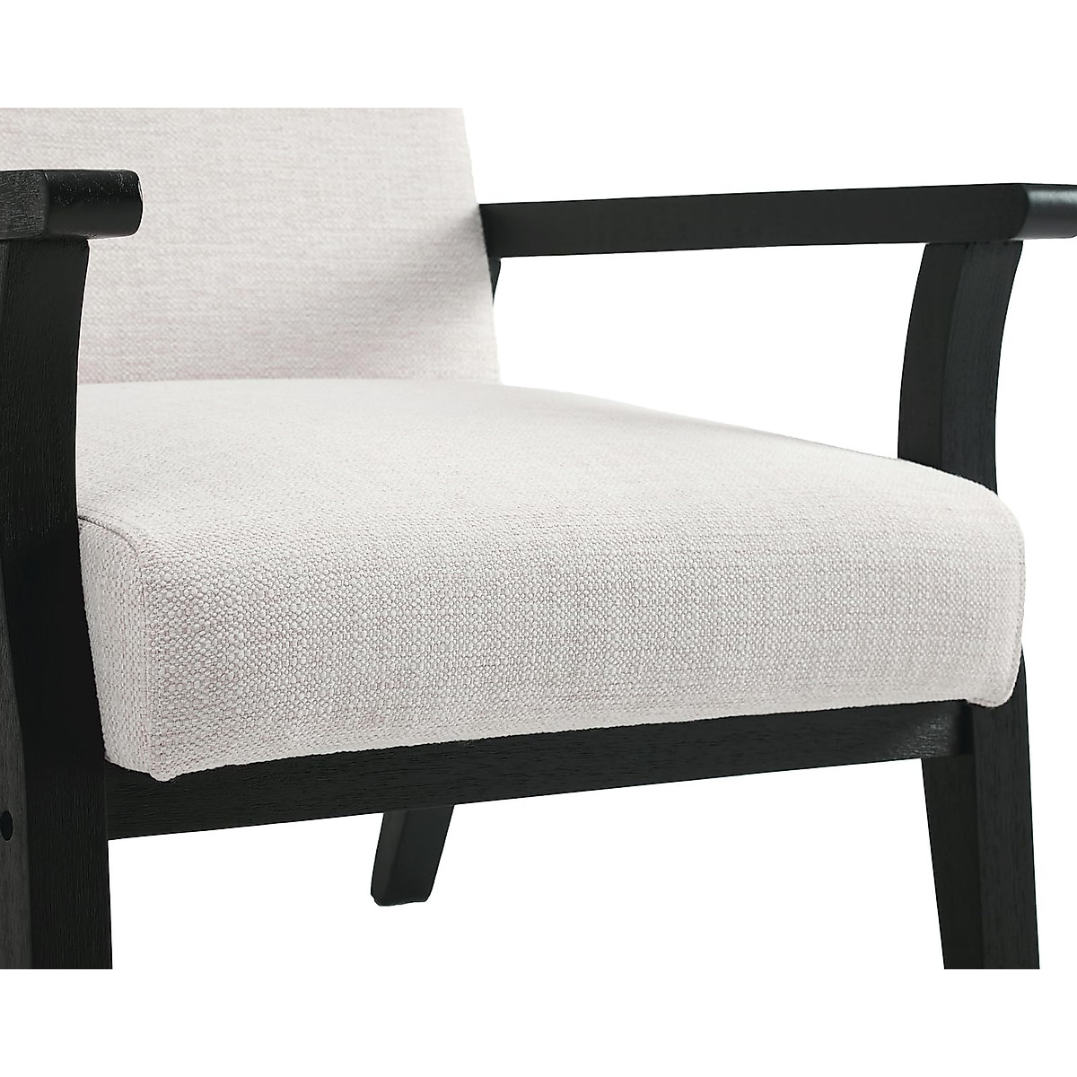 HNY Mid Century Armchair with Black Wood Frames, Linen Upholstered Living Room Arm Chair, for Living Room, Bedroom, Ivory