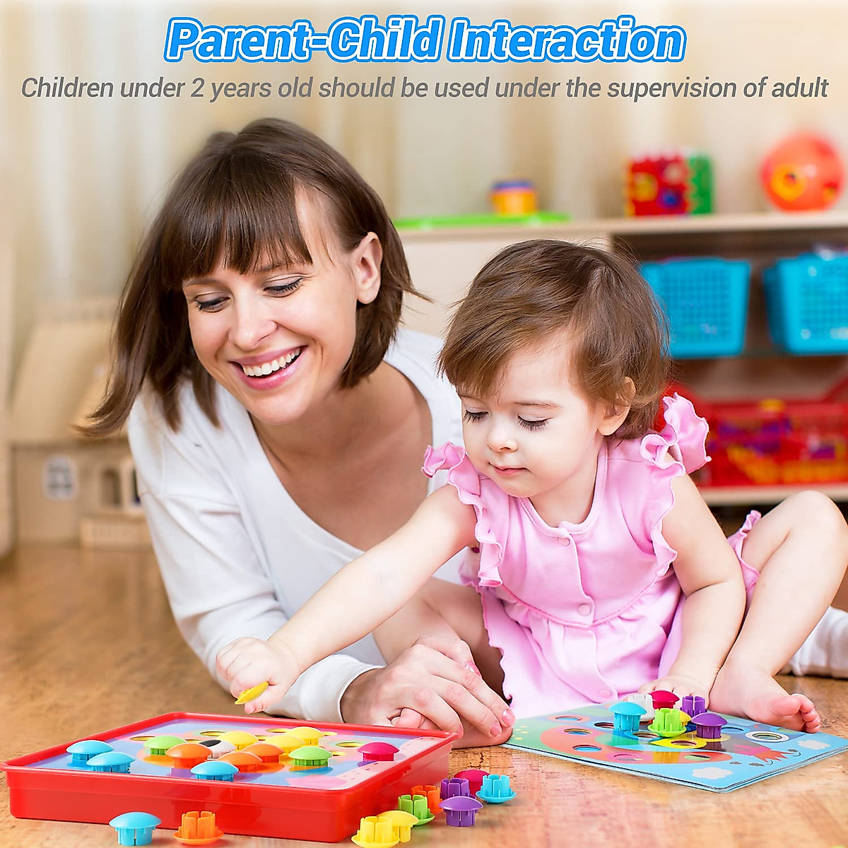 Geekper 68PCS Button Art Toys for Toddlers Color Matching Mosaic Pegboard, Early Learning Educational Toys for 3, 4, 5, 6 Year Old Kids Boys and Girls, 10 Pictures and 58 Buttons