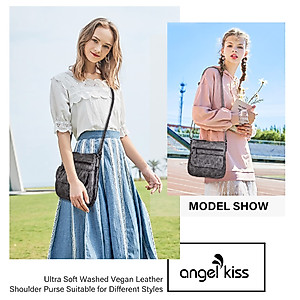 Angelkiss Small Womens Crossbody Bag Leather Shoulder Purse for Women Hobo Bag with Adjustable Shoulder Strap（Grey）