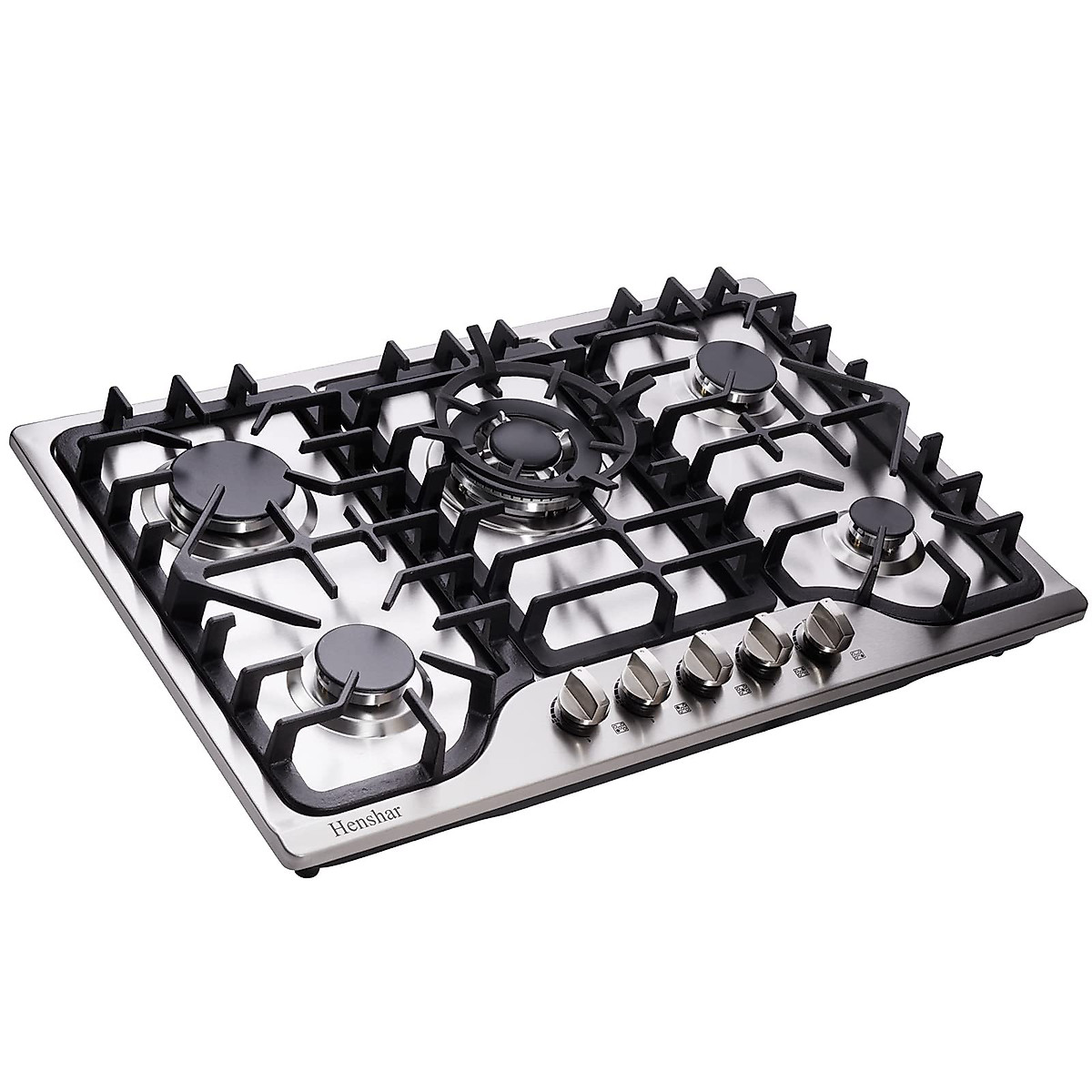 Henshar 30 inch Gas Cooktop, Built-In Gas Stovetop 5 Sealed Burners Stainless Steel Cas Stove, NG/LPG Convertible Gas Hob KN5704